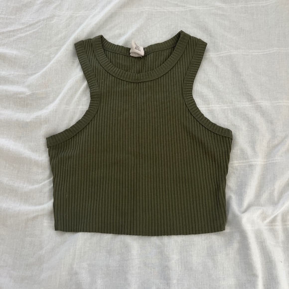 Tops | High Neck Green Ribbed Tank Top | Poshmark
